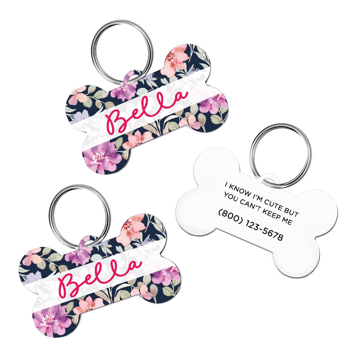 Pastel Pink Floral Custom Dog Tag, Dog ID Tag, Cat Tag, Name Tag, Cute ...