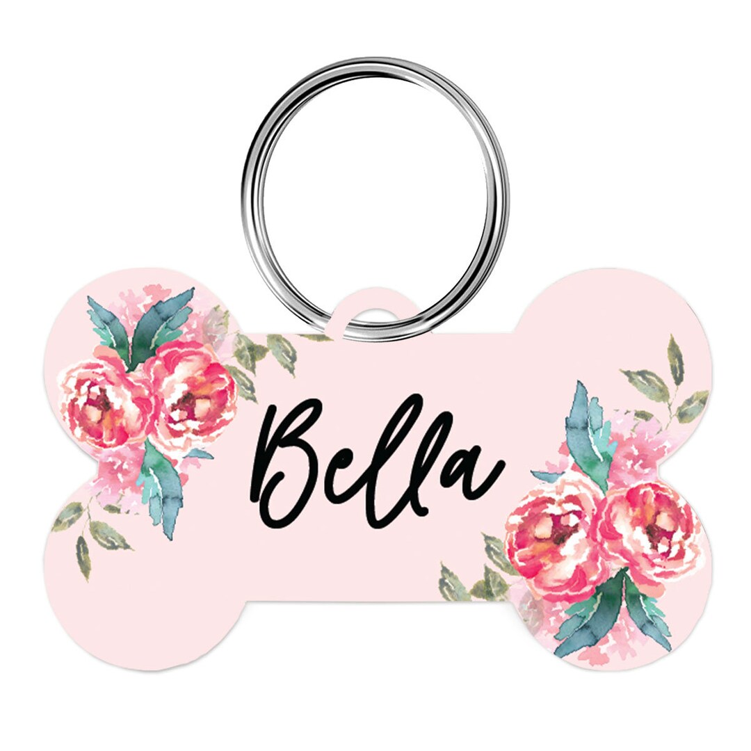 Pink Floral Personalized Dog Tag, Dog ID Tag, Cat Tag, Floral Pet Tag ...