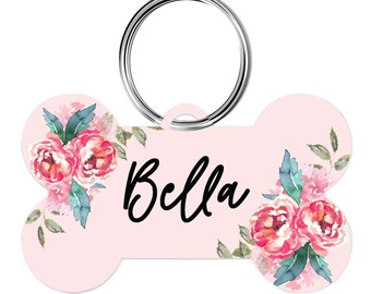 Pink Flowers Dog Tag, Dog ID Tag, Dog Tag, Floral Pet Tag, Girl Dog Tag ...