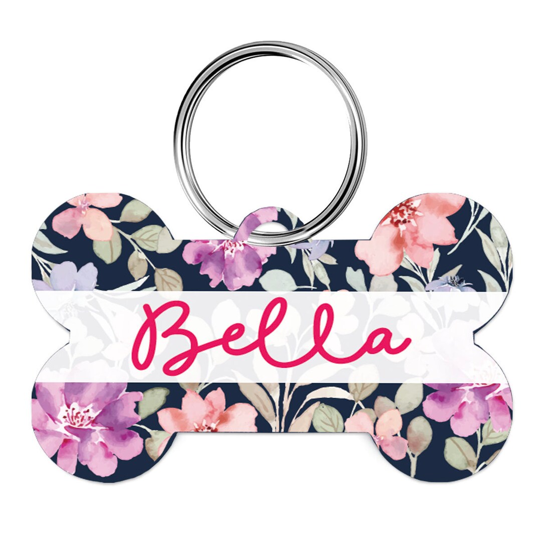 Pastel Pink Floral Custom Dog Tag, Dog ID Tag, Cat Tag, Name Tag, Cute ...