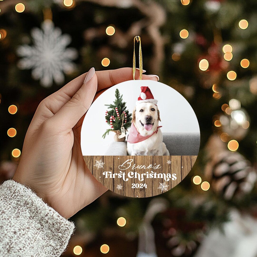 Personalised Photo Dog First Christmas Metal Ornament, Puppy's 1st ...