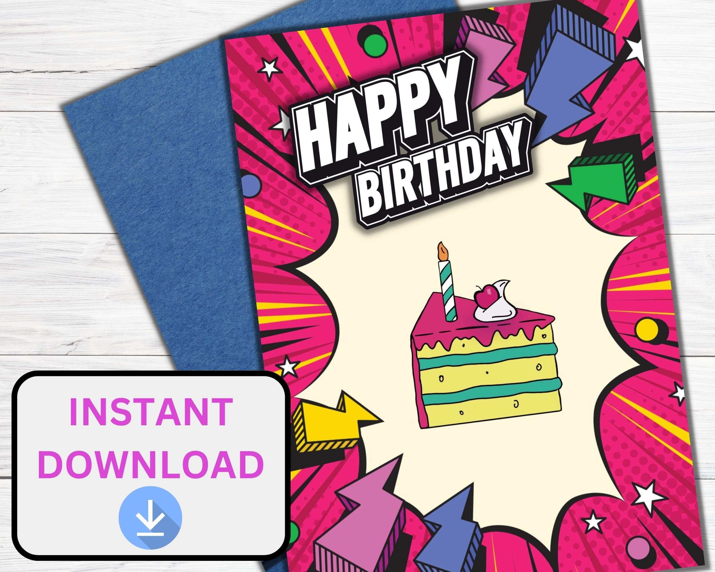 POPART Happy Birthday Card , Instant Download Greeting Card , Colorful ...
