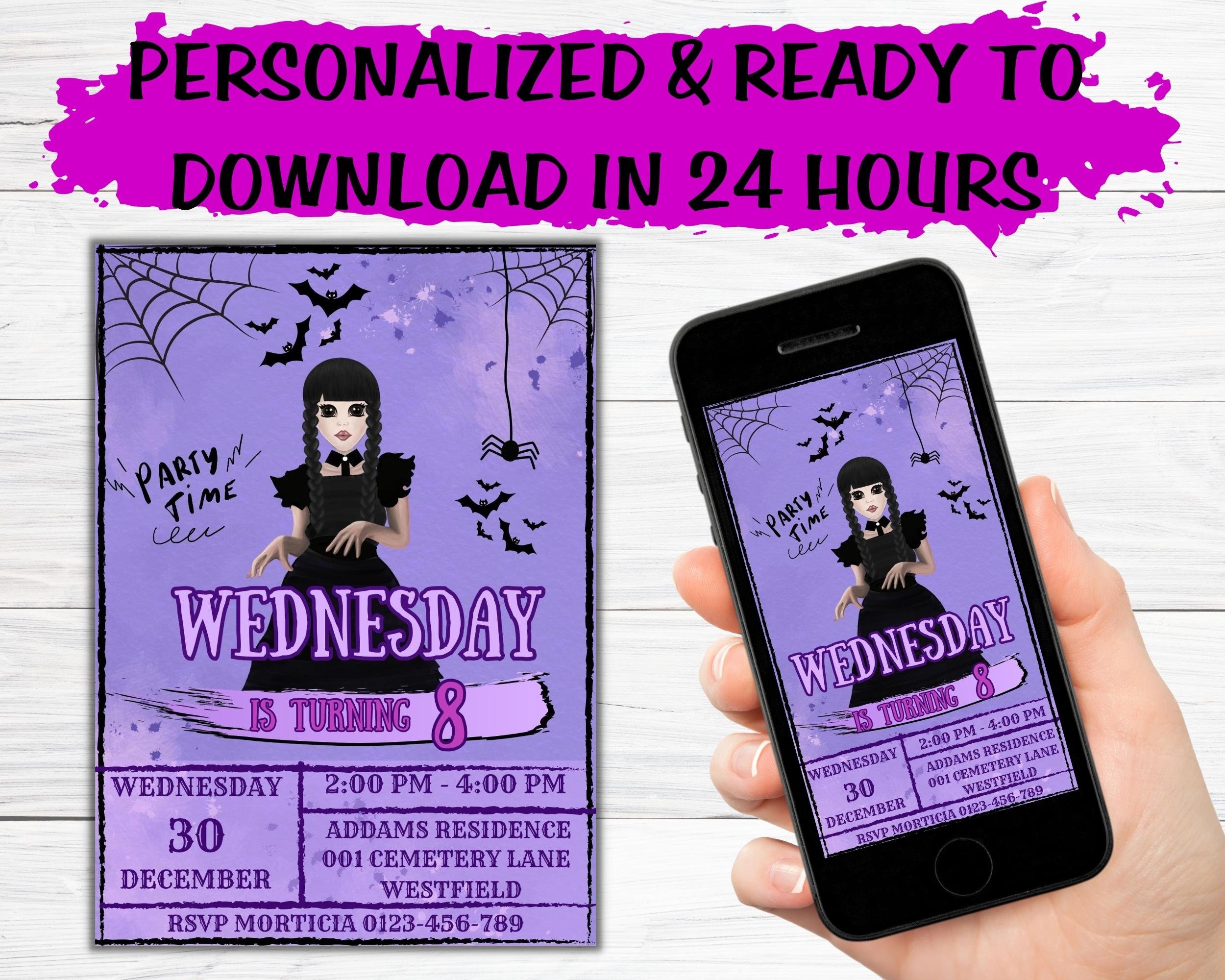 Wednesday Addams Personalized Printable and Mobile Birthday Invitation ...