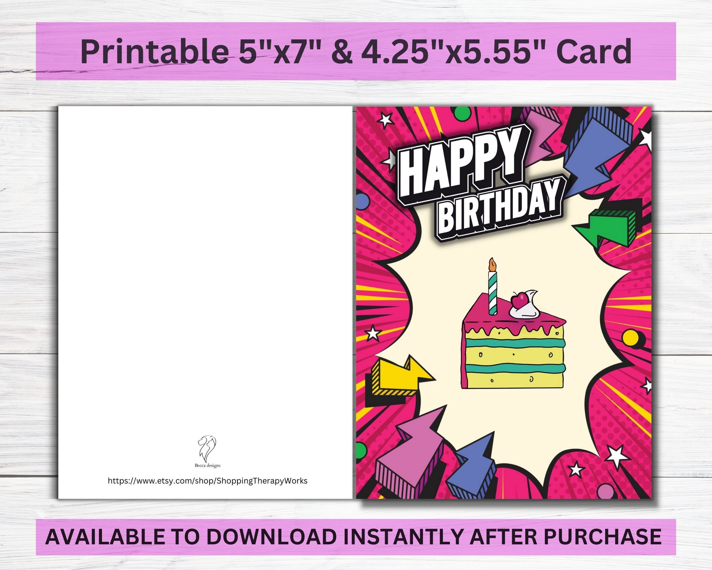 POPART Happy Birthday Card , Instant Download Greeting Card , Colorful ...
