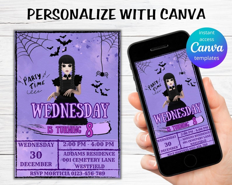 Wednesday Addams Birthday Invitation PRINTABLE and MOBILE EVITE ...