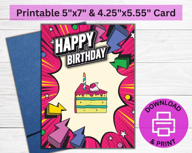 POPART Happy Birthday Card , Instant Download Greeting Card , Colorful ...