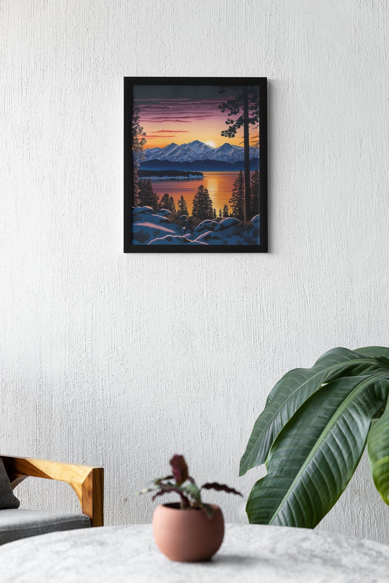 Lake Tahoe Wall Art Drawing Lake Tahoe Print Hang Ready - Etsy