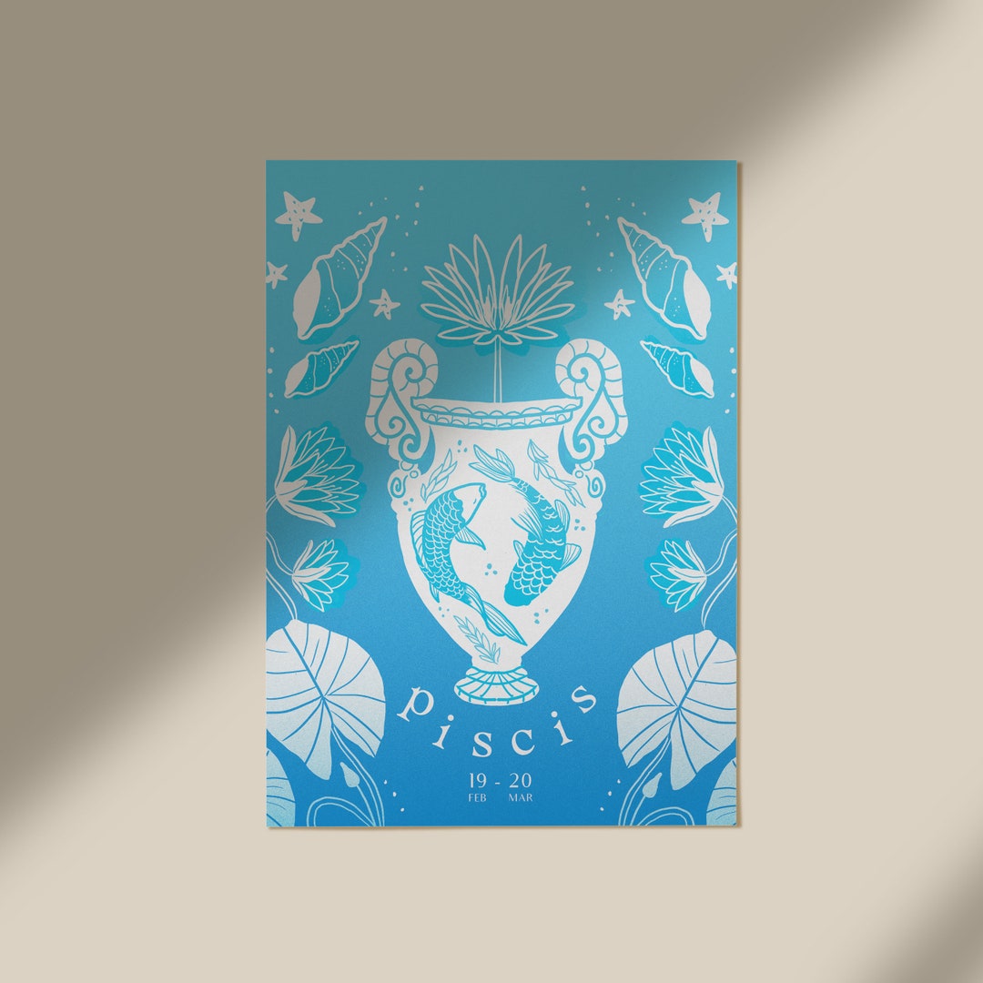 Pisces Zodiac Wall Art | Hand-drawn Fish Poster | Astrology Print ...