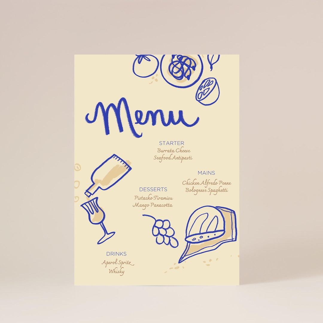 Editable Menu Template for Events | Modern Dinner Party Menu | Hand ...