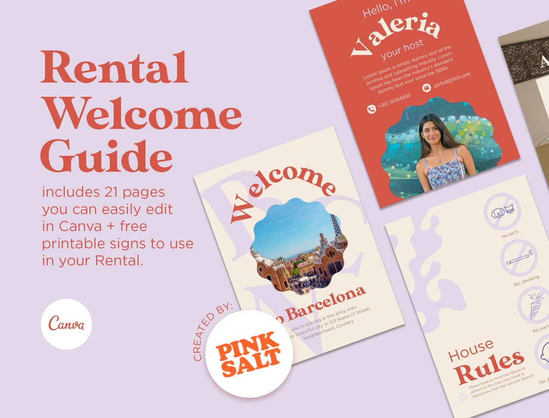 Editable Rental Welcome Guide | Canva Template, Printable Signs ...