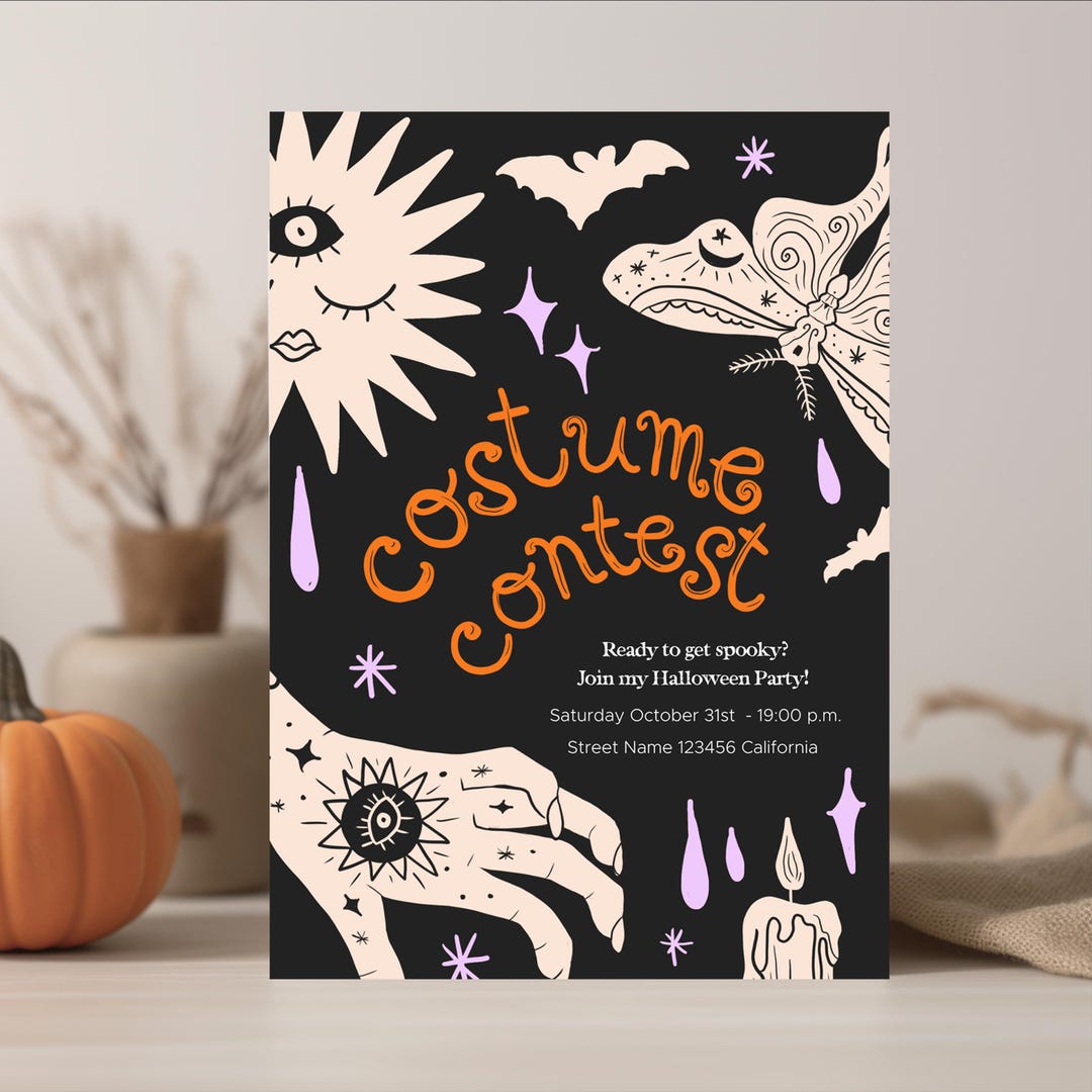 Halloween Costume Contest Invitation | Spooky Clip Art (canva Template ...