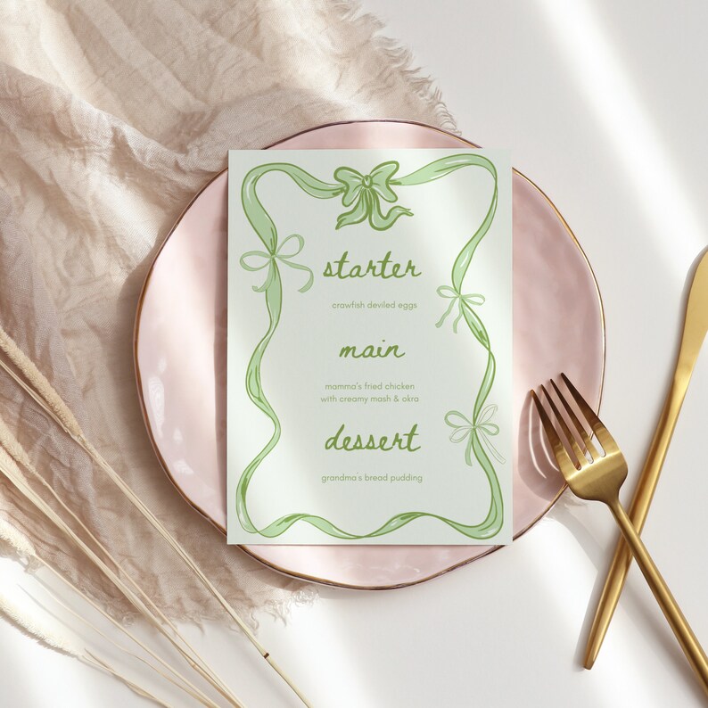 Printable Dinner Menu for Coquette Birthday Party | Baby Shower With ...