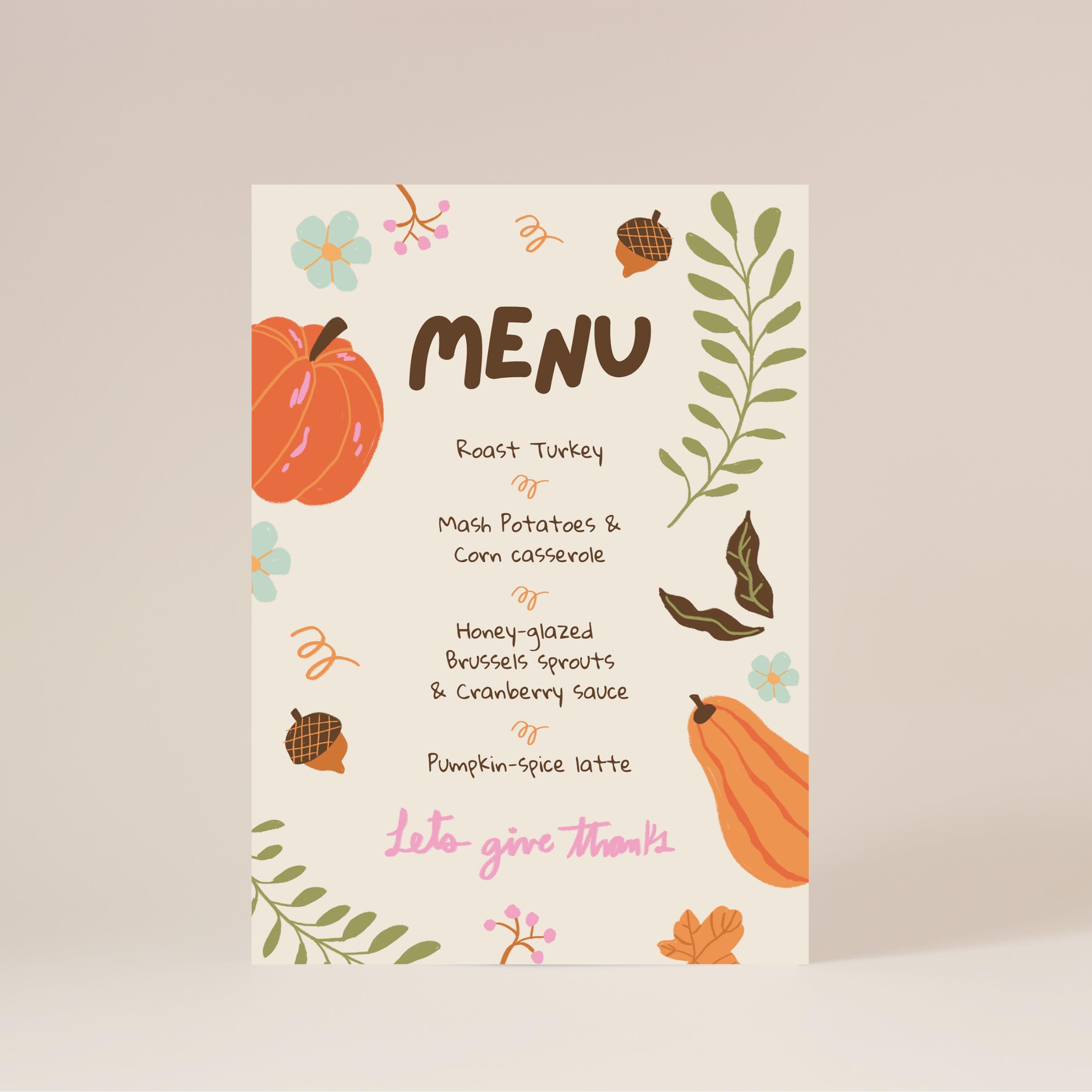 Editable Thanksgiving Dinner Menu | Hand-drawn Fall Doodle (canva ...