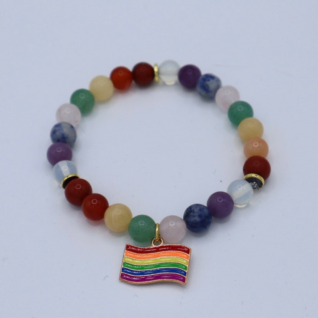 Pride Flag Bracelet LGBT Flag With Red Jasper, Carnelian, Yellow ...