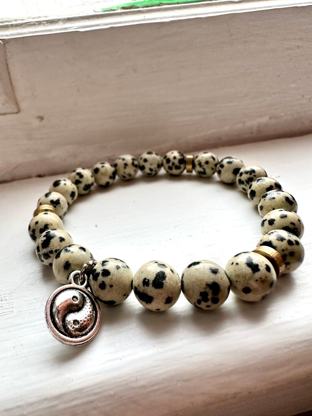 Dalmatian Jasper Yin Yang Bracelet - Etsy