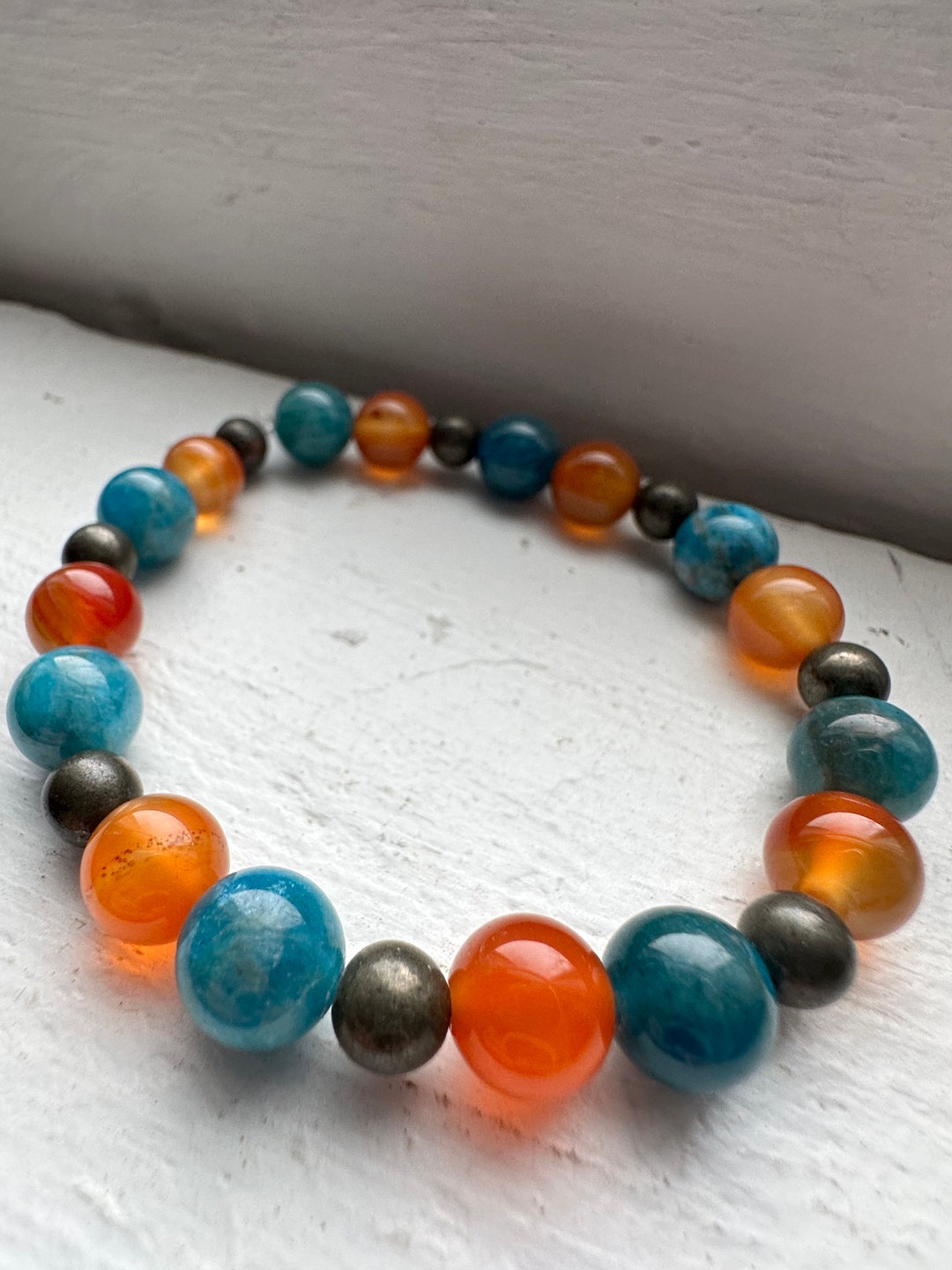 Carnelian, Blue Apatite, Pyrite Bracelet - Etsy