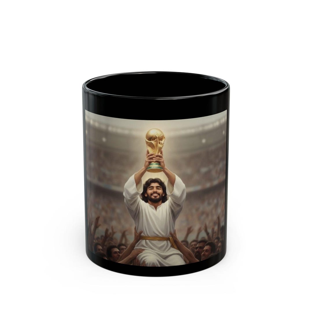 Jesus Holding Soccer World Cup Trophy Mug | Black Ceramic Coffee Cup - Etsy