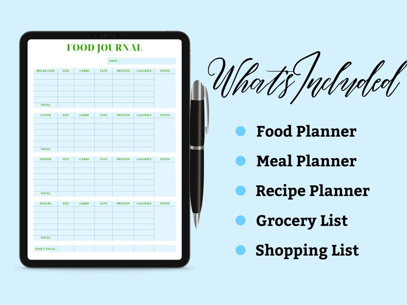 Printable Meal Planner, Grocery List, Nutrition Tracker All-in-one Meal ...