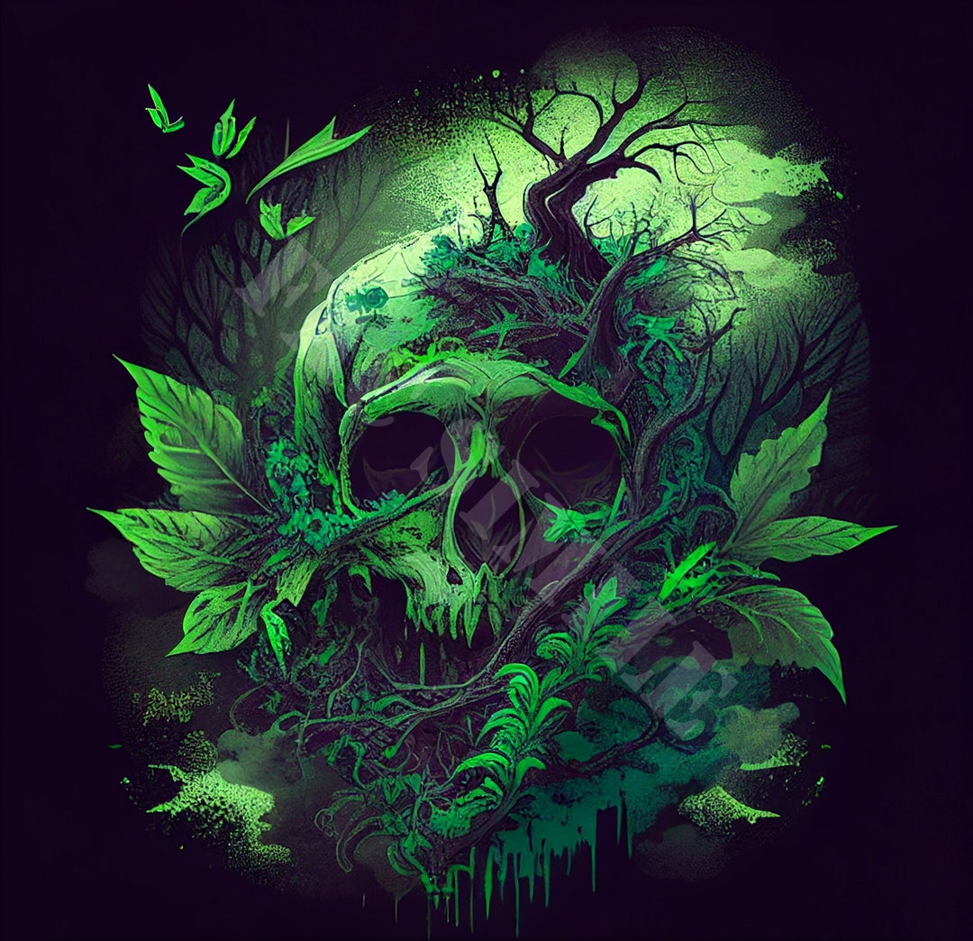 Weed Skull - Printable AI Generated Art, Art Print, Instant Download ...