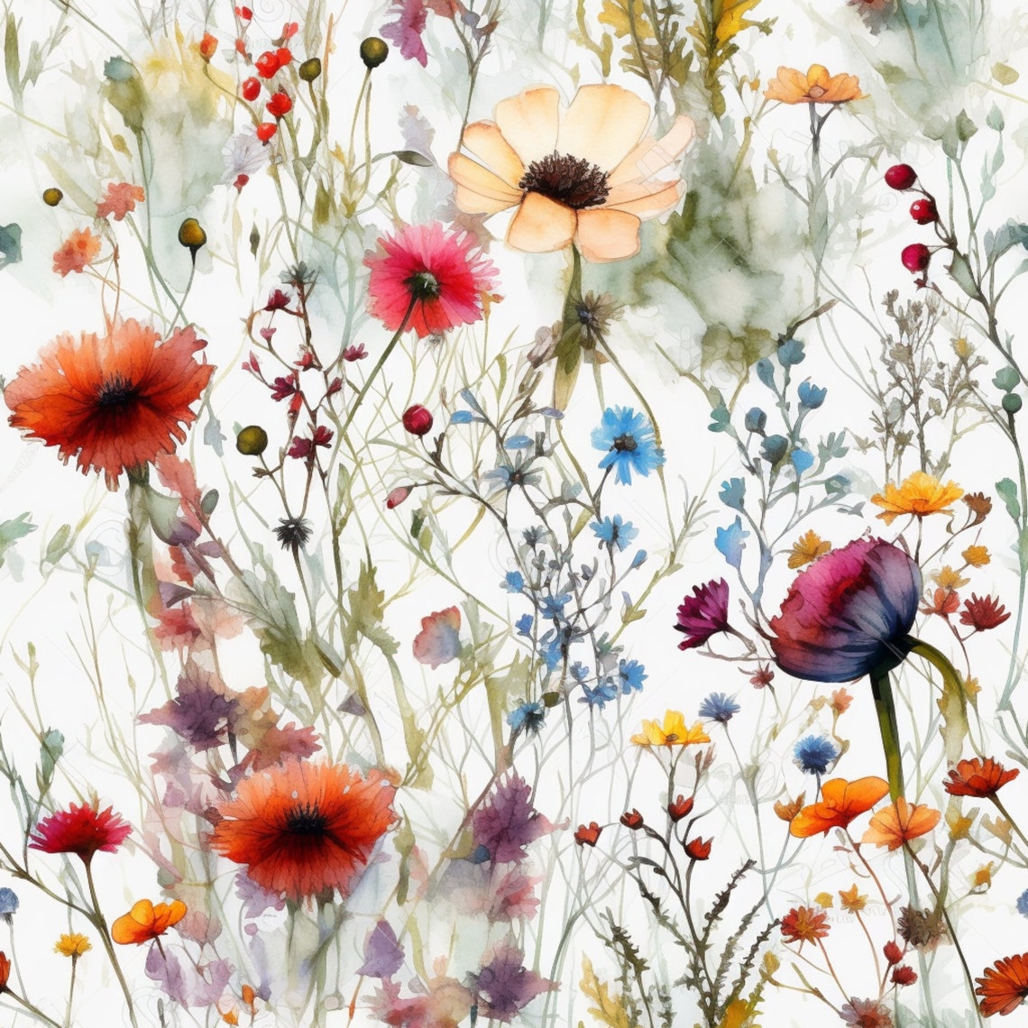 Enchanting Wildflower Meadow: Seamless Pattern Tile for Delightful ...