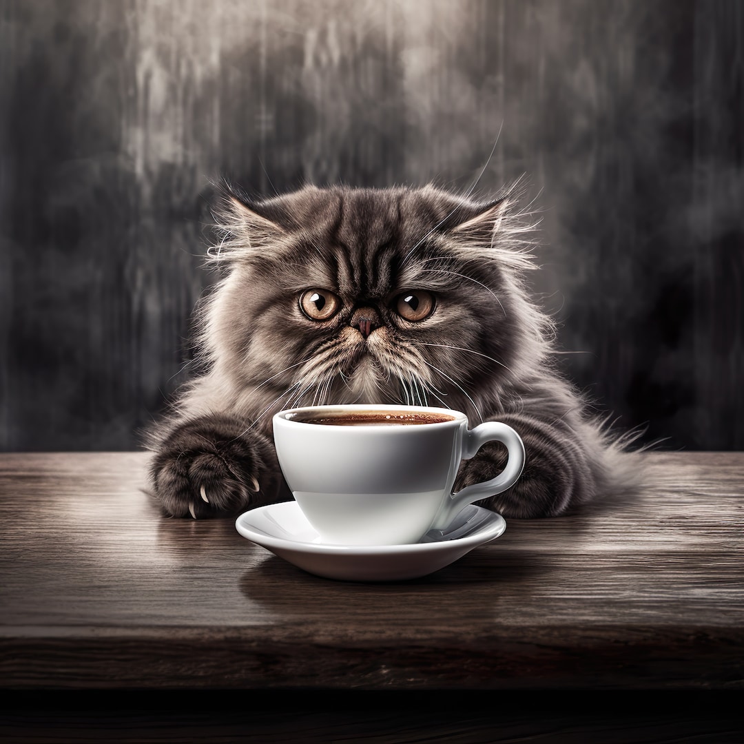 The Coffee-enjoying Cat - Charming Wall Art for Cat and Coffee Lovers ...