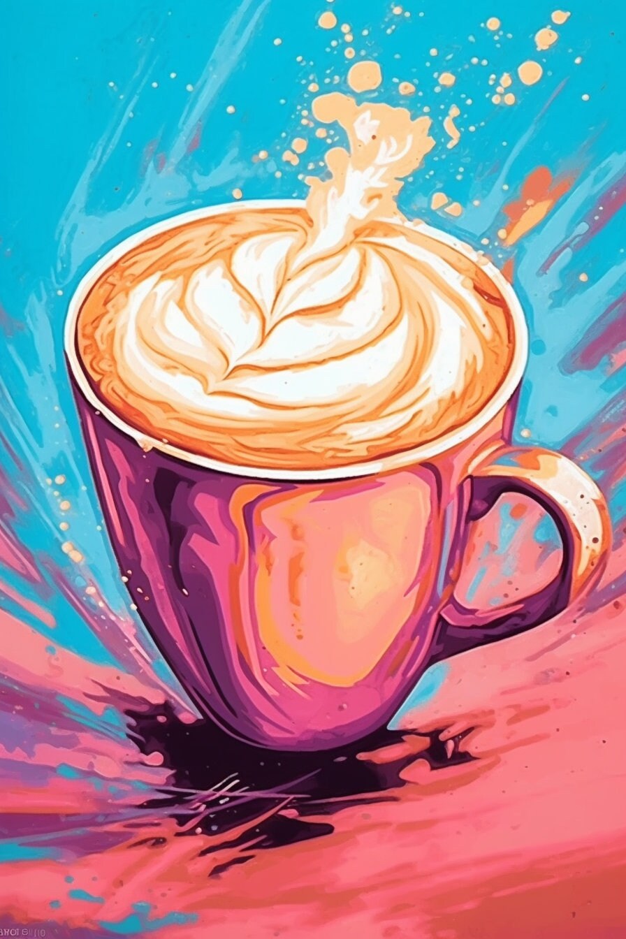 Set of 5 Pastel Pop Art Latte Cup Prints - Washed Out Colours - Digital ...