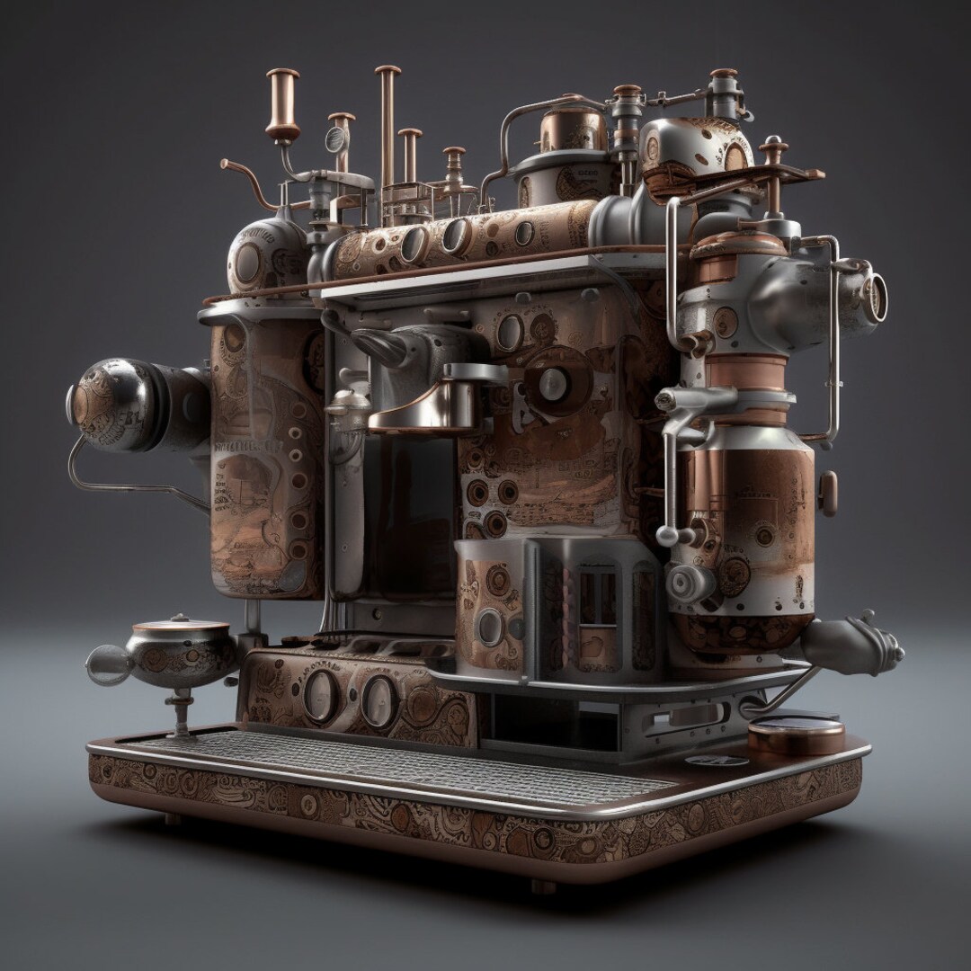 Surrealist Modern Coffee Machine Art: Dreamlike Digital Print for ...
