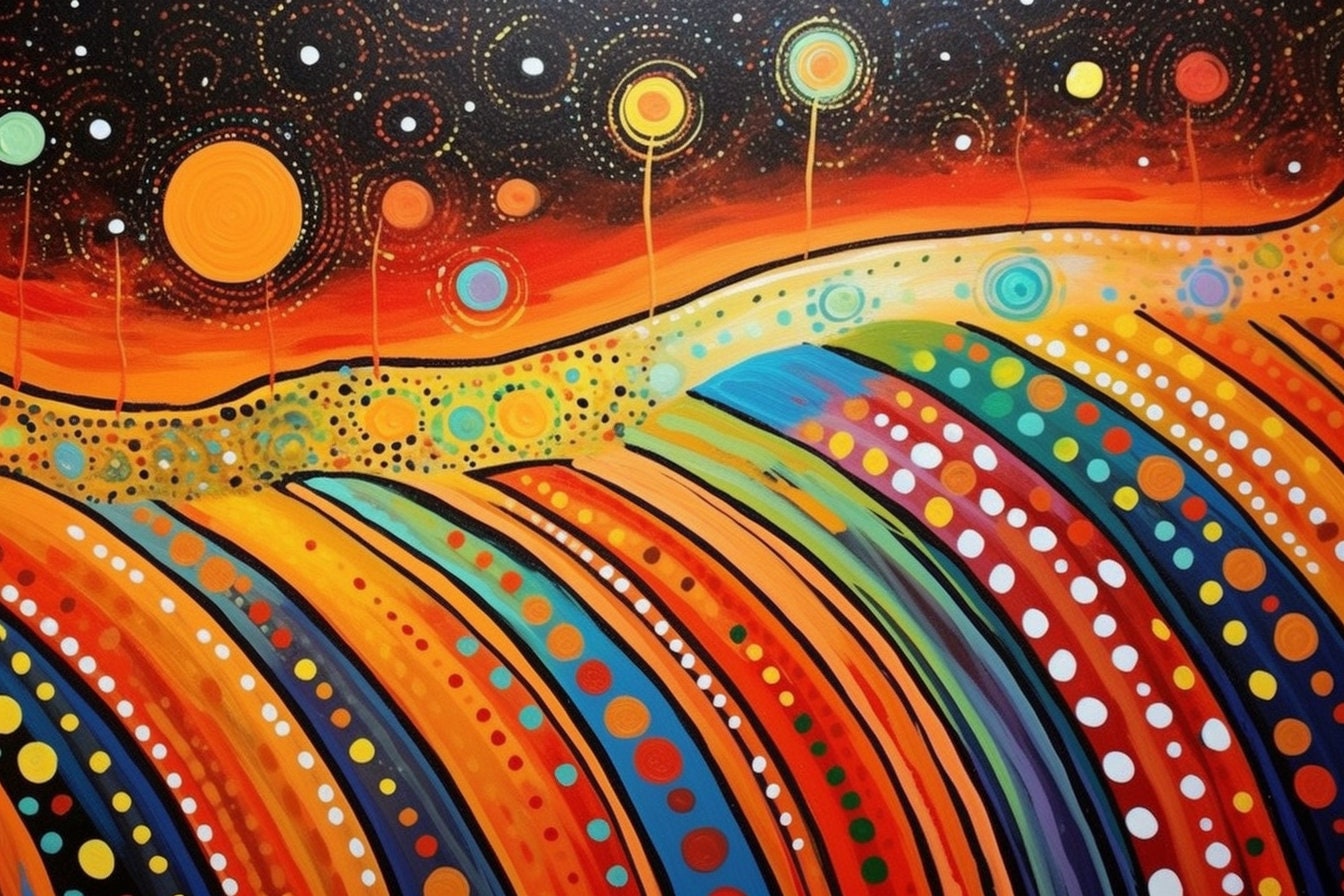 Set of 5 Aboriginal Art Inspired Dot Paintings - Colourful Solar System ...
