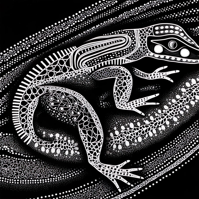 Aboriginal Lizard Art: Monochrome Magic in Indigenous Style - Etsy
