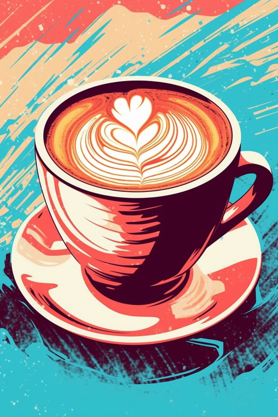 Set of 5 Pastel Pop Art Latte Cup Prints - Washed Out Colours - Digital ...