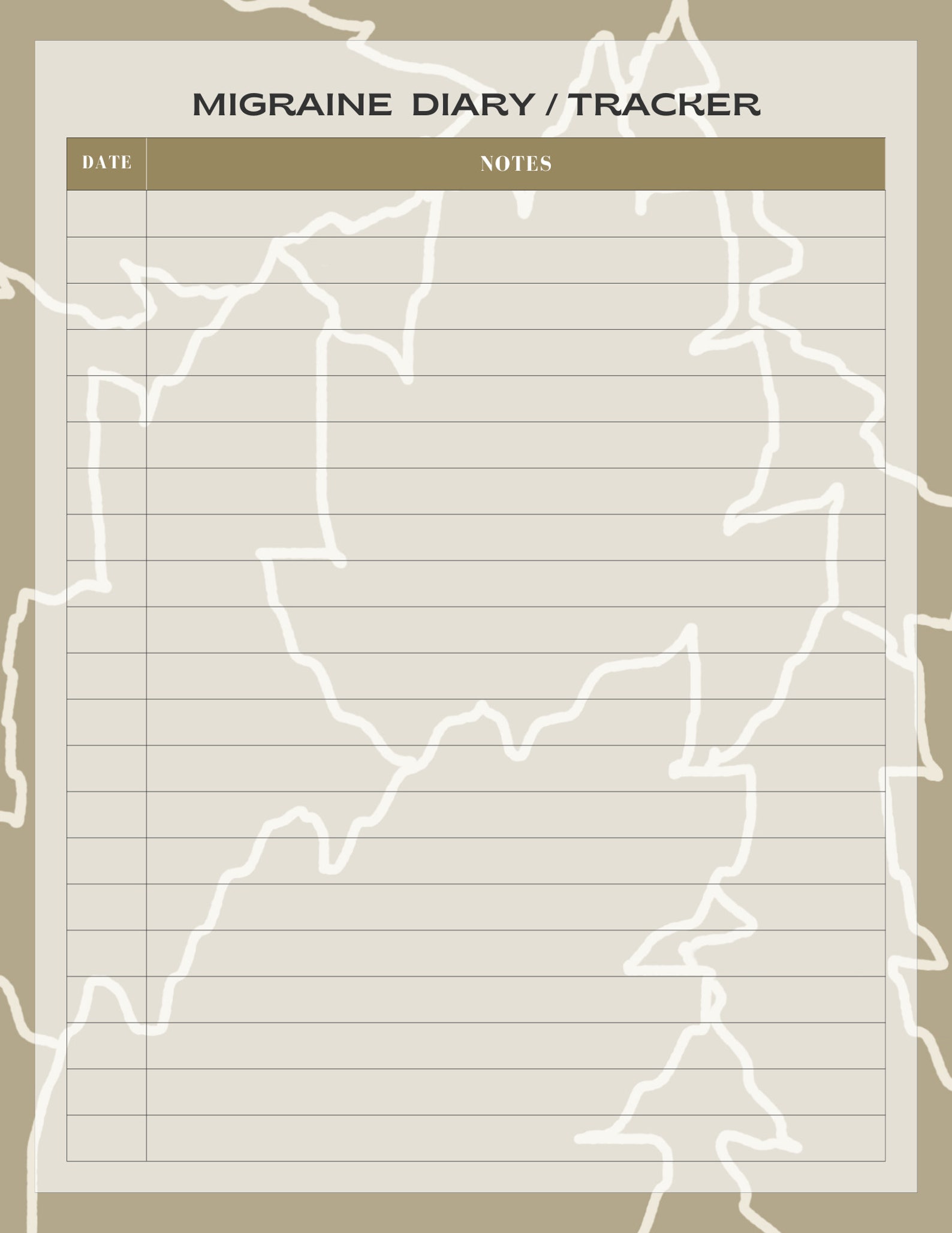 Migraine Diary Printable Tracker or Complete on Line PDF. Headache ...