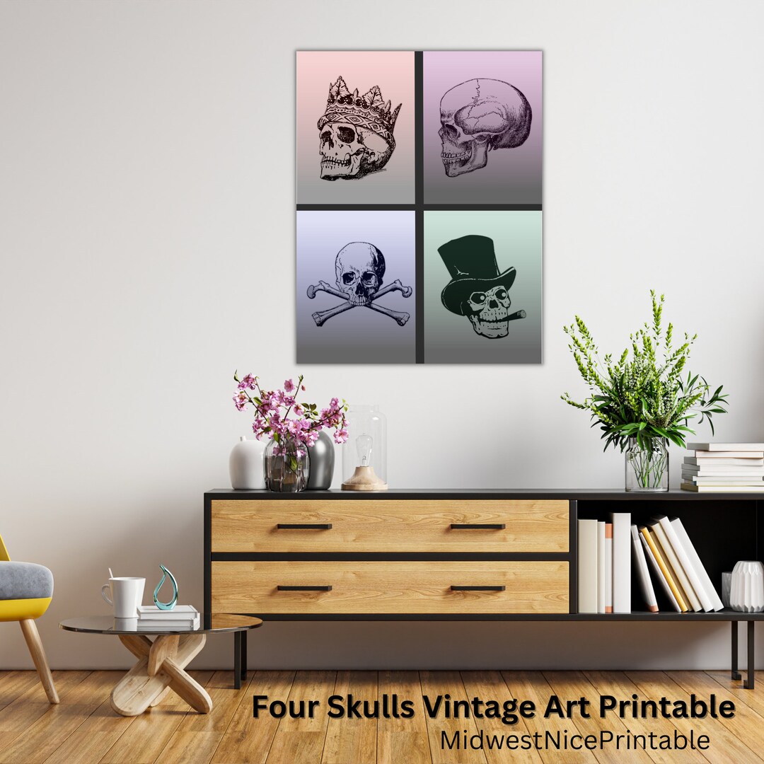 Four Skulls Printable Wall Art. Purple Red Blue Green Poster. - Etsy