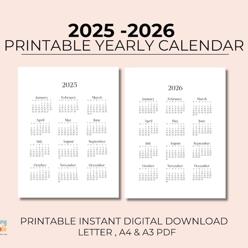 Year template calendar 2025 2026 - Etsy België