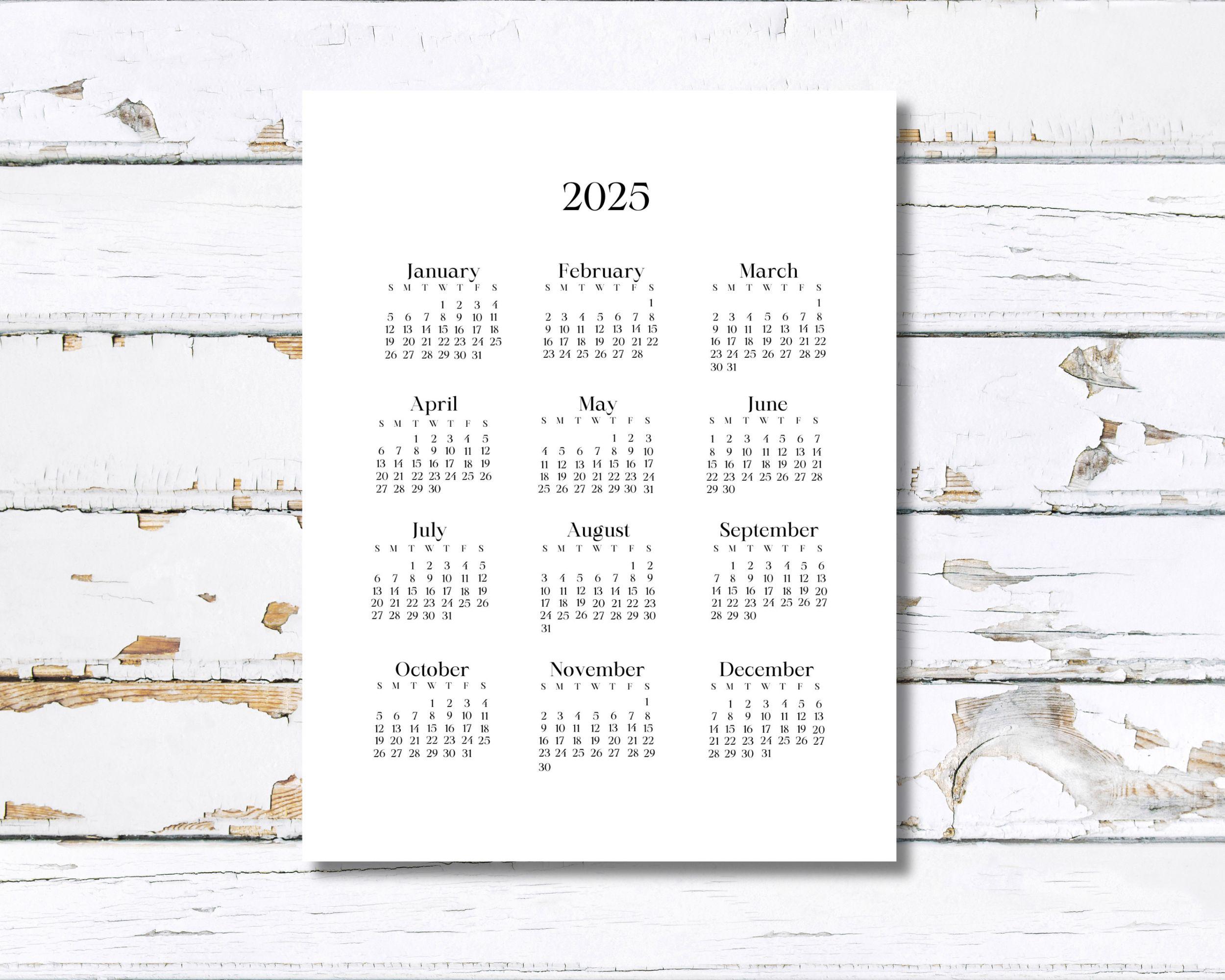 2025-2026 Yearly Printable Calendar Digital Download Letter A4 A3 Year ...