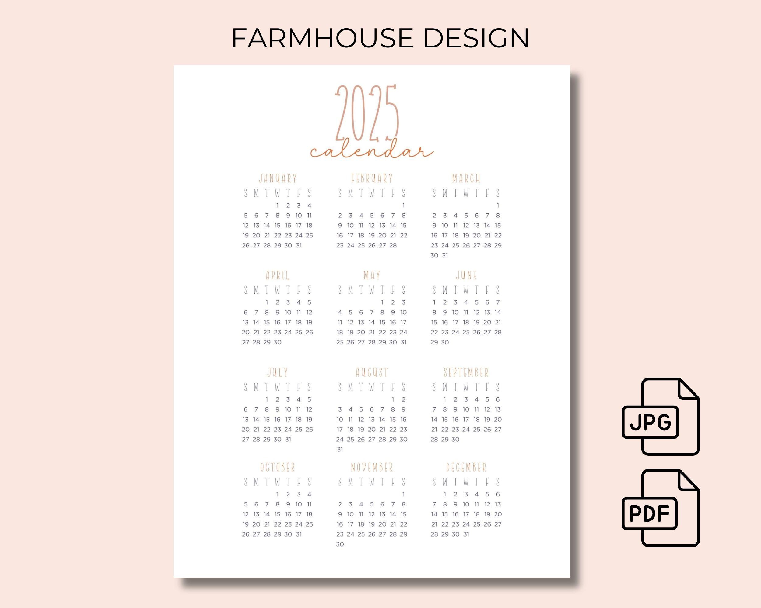 2025 Yearly Printable Calendar Digital Download Letter A4 Year at a ...