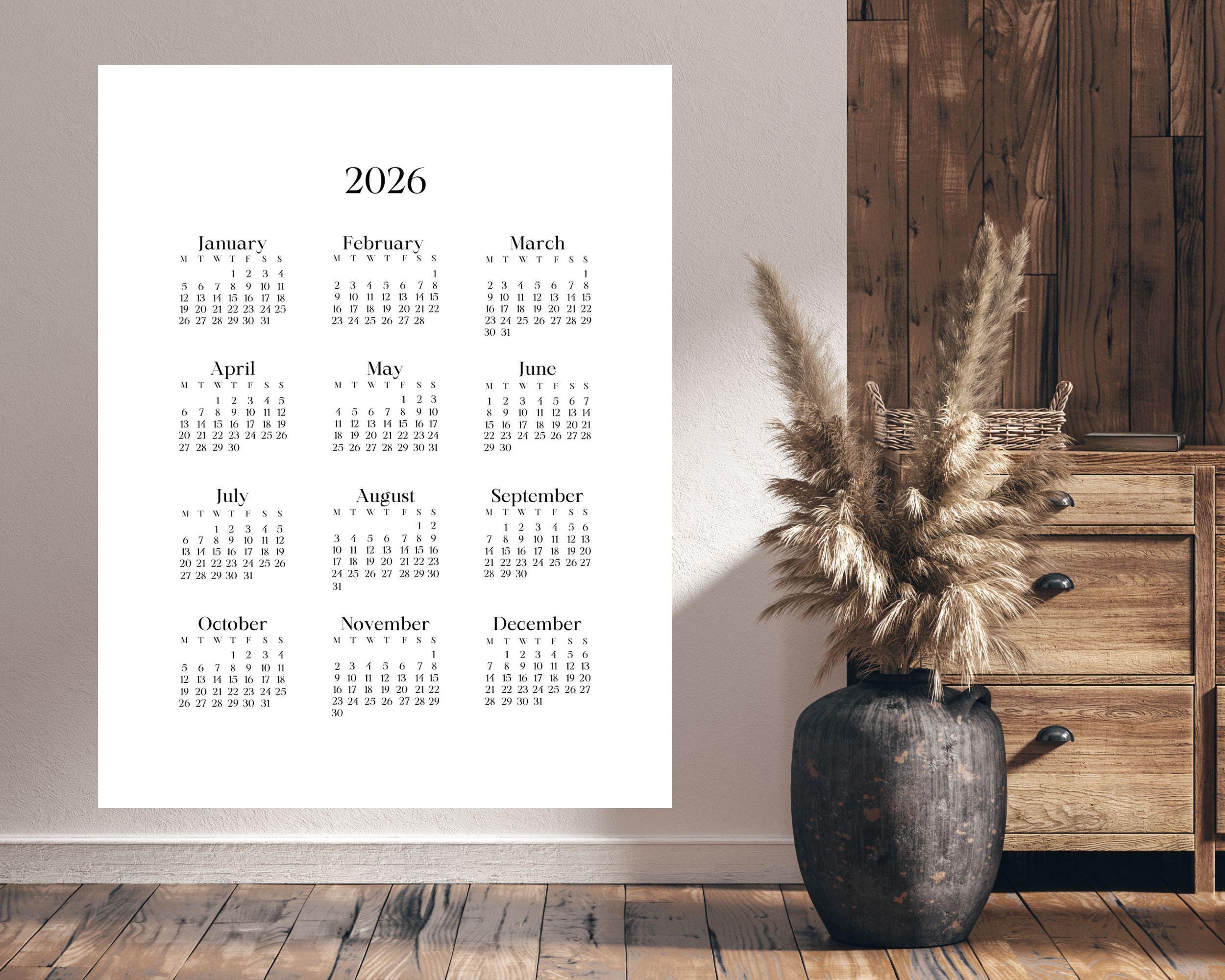 2025-2026 Yearly Printable Calendar Digital Download Letter A4 A3 Year ...