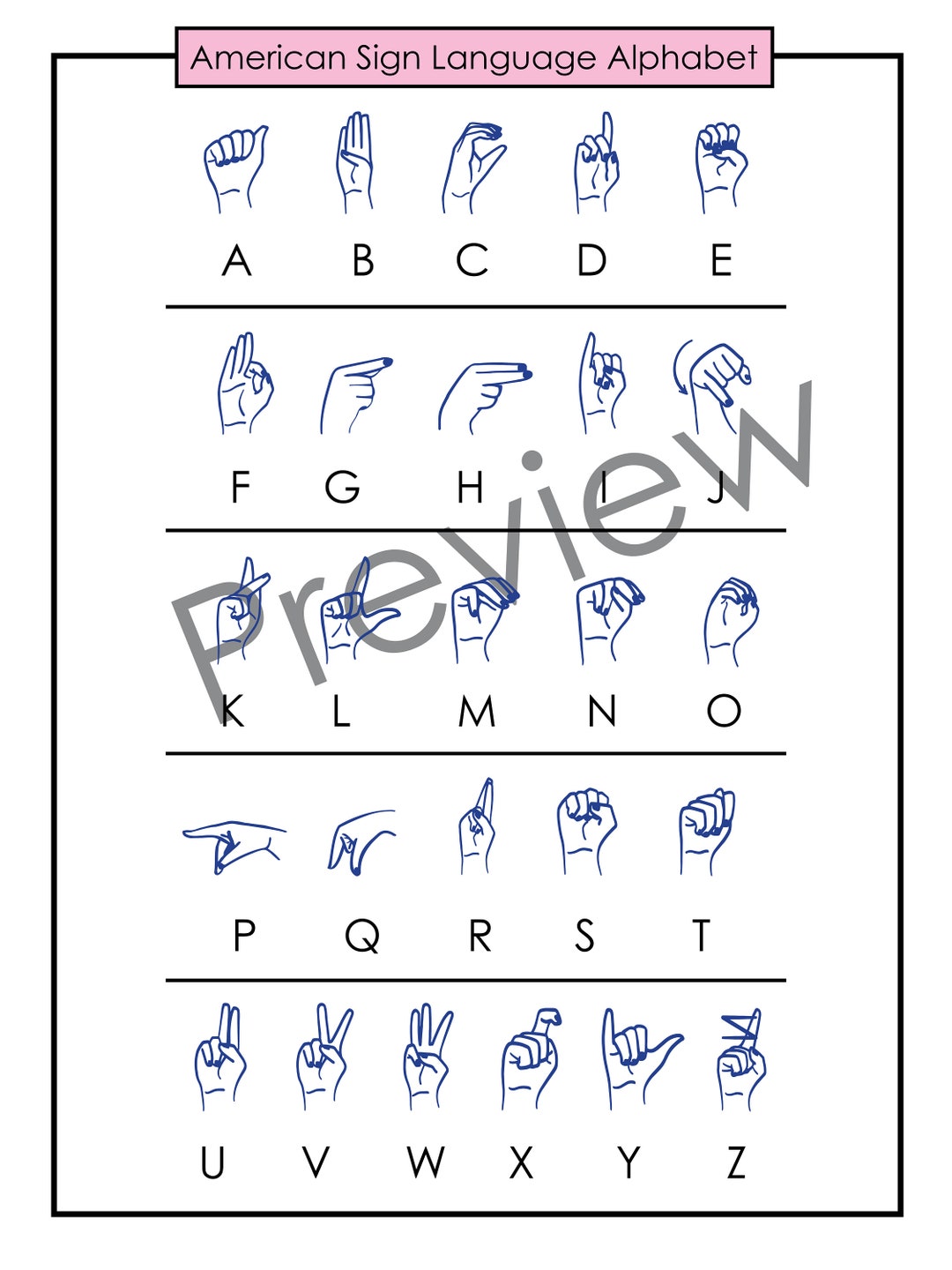 American Sign Language Alphabet Blue - Etsy