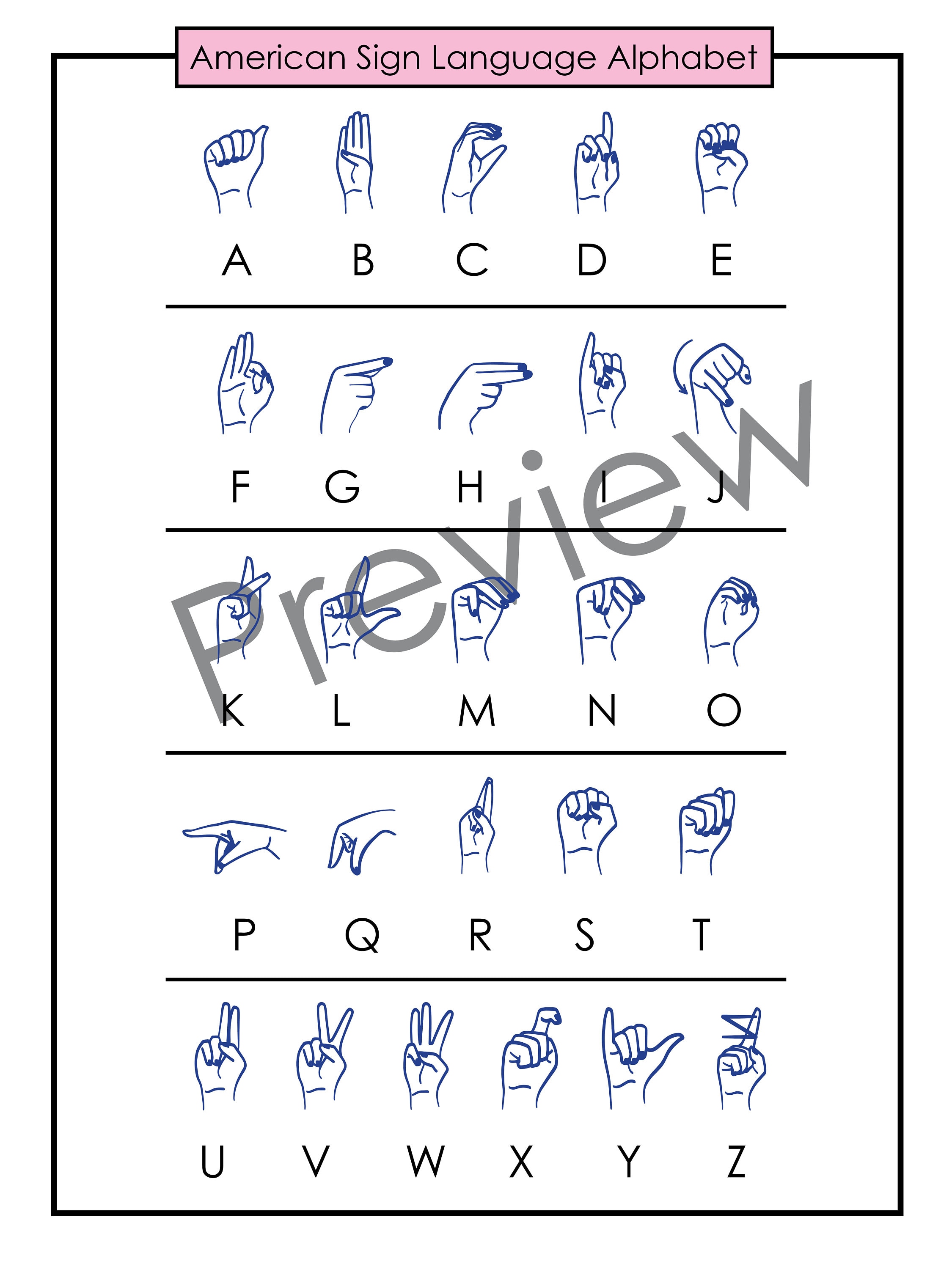 American Sign Language Alphabet Blue - Etsy