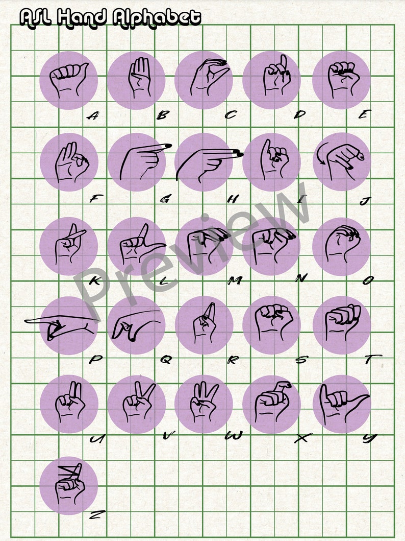 American Sign Language Alphabet Purple Grid - Etsy