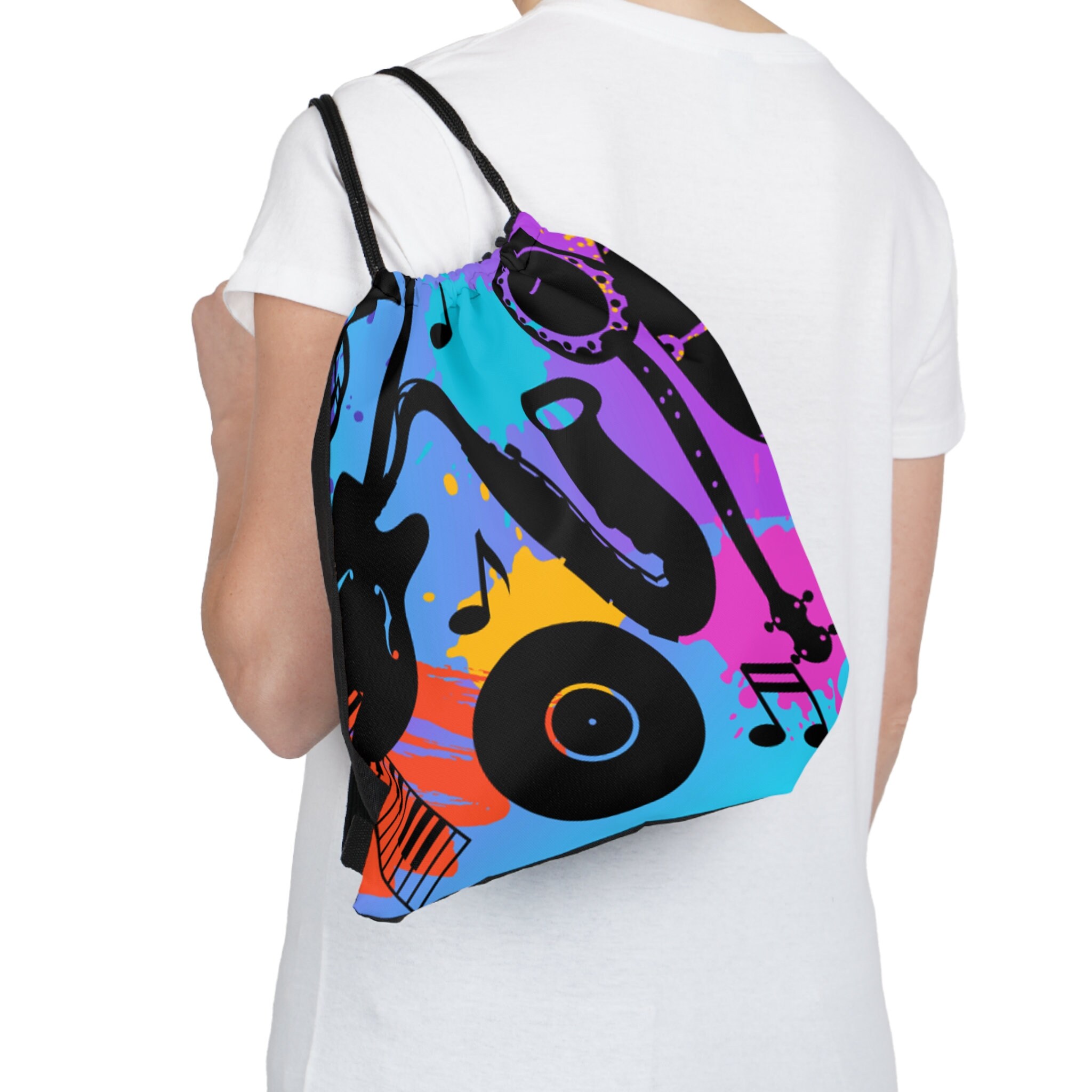Retro Instrument 80s Music Drawstring Bag | Music Bag 90s | Festival ...