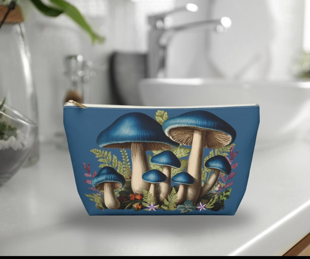Mushroom Magic Accessory Pouch W T-bottom, Cute Blue Cosmetic Bag for ...