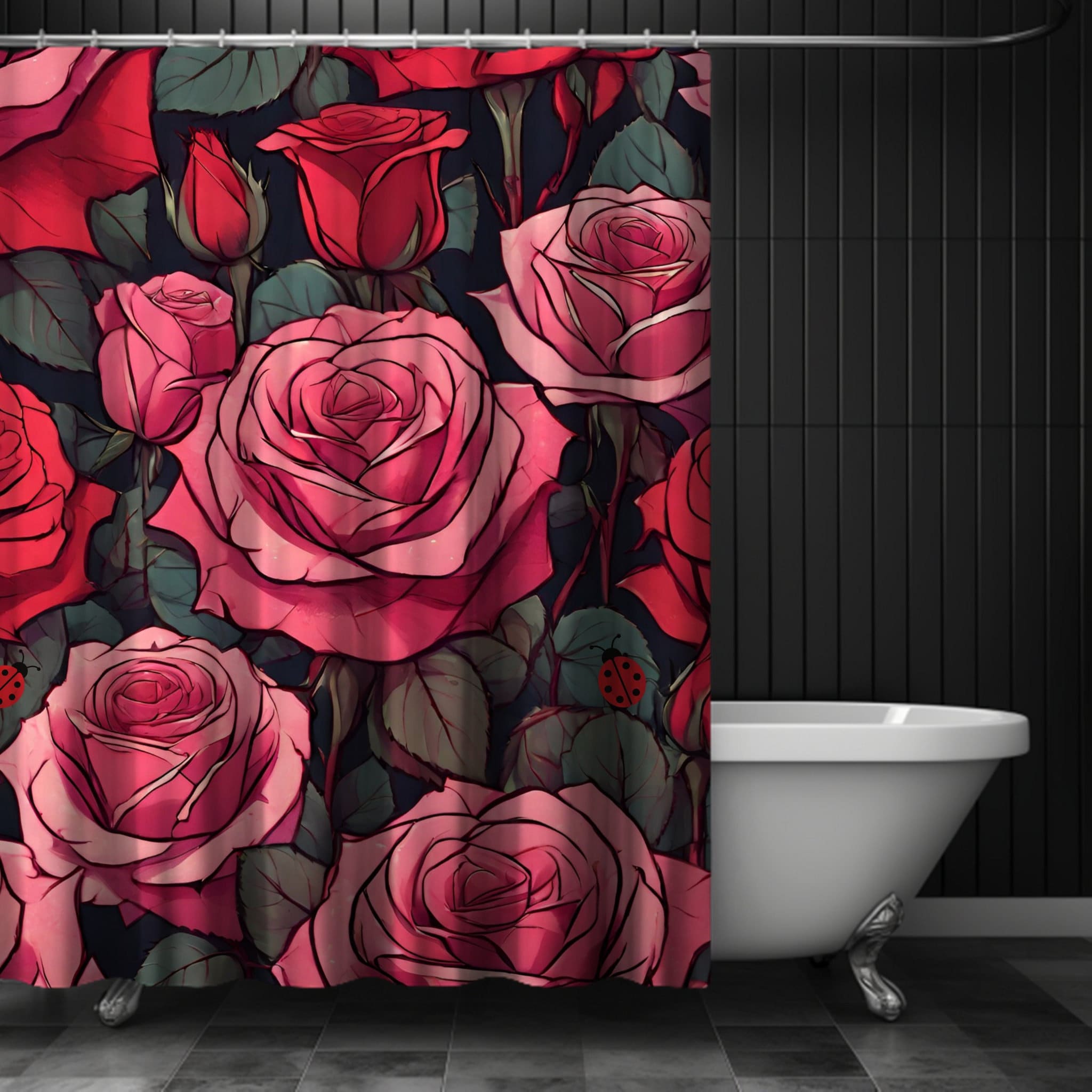 Pink and Red Roses Valentine Day Long Shower Curtain, Love Day Cute Red ...