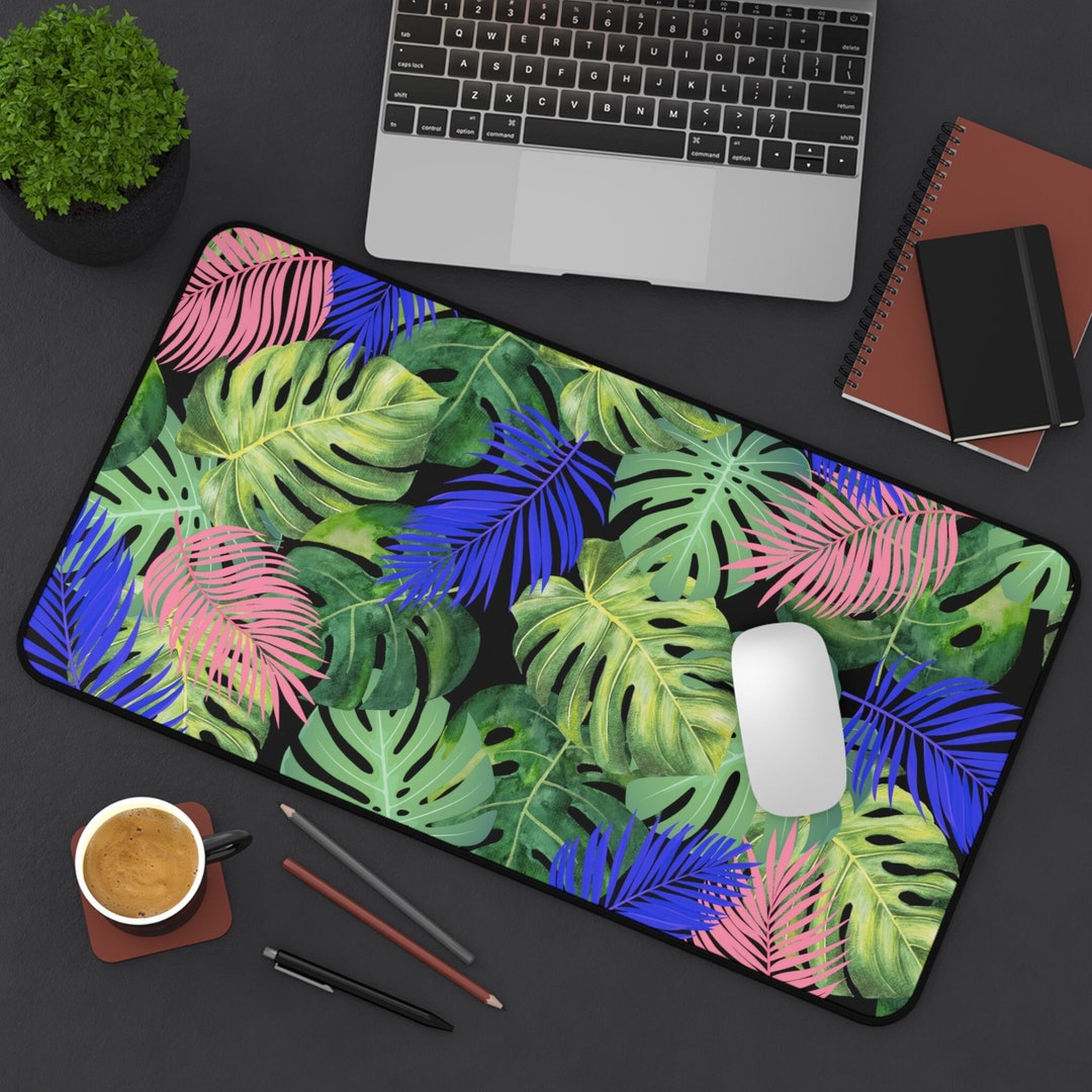 Boho Tropical Leaf Desk Mat, Green Monstera Leaves Large Mouse Pad, Xl ...