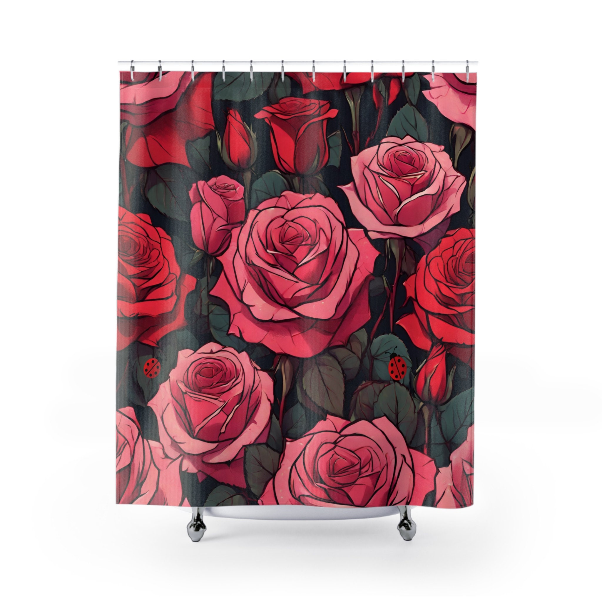Pink and Red Roses Valentine Day Long Shower Curtain, Love Day Cute Red ...