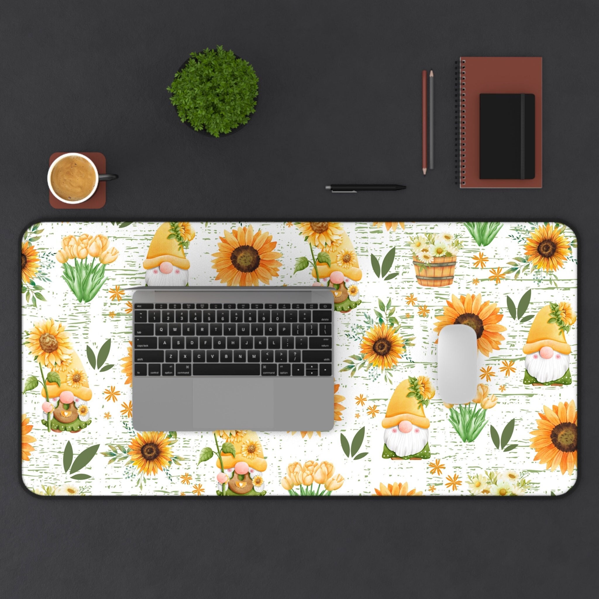Whimsy Gnomes and Sunflowers Desk Mat Cute Gnome and Floral - Etsy