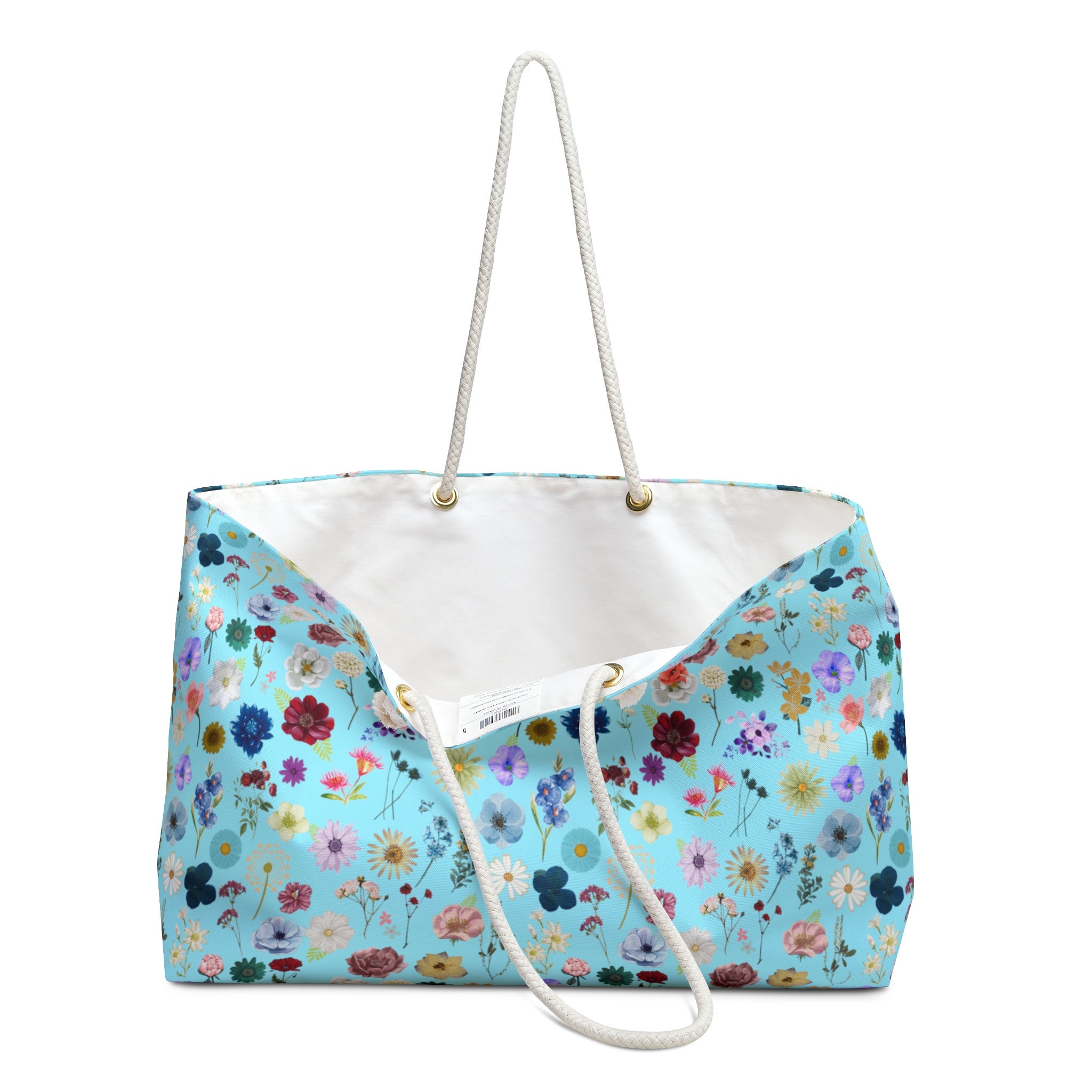 Cute Blue Boho Wildflower Weekend Bag for Women, Botanical Weekender ...