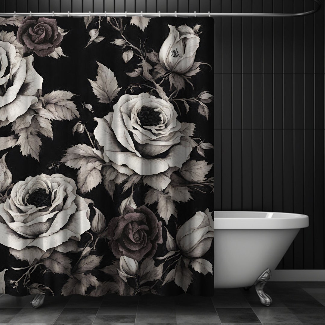 Gothic Romantic Black Rose Bathroom Shower Curtain, Cute Vintage Roses ...