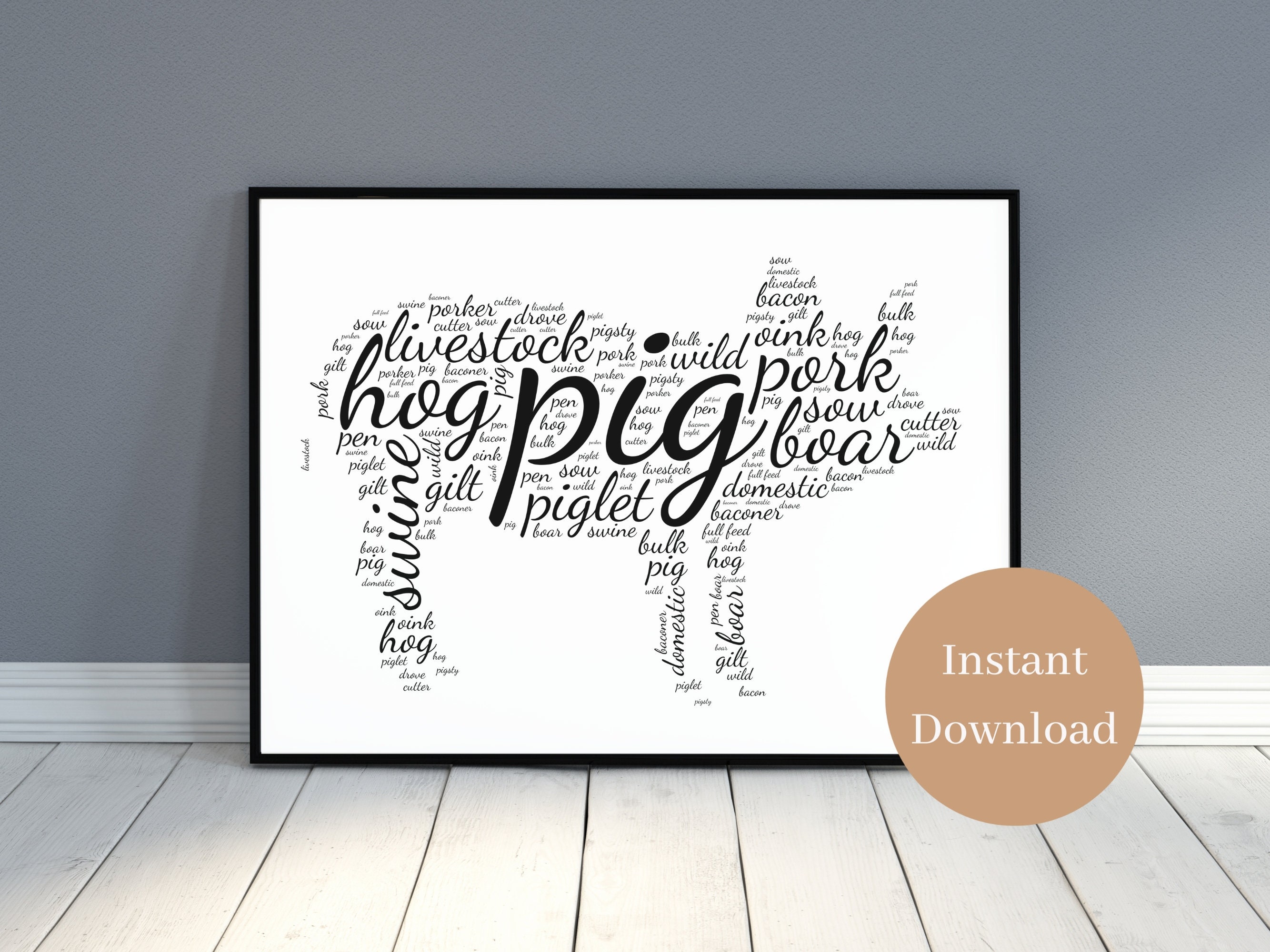 Pig Word Shapes Fun Country Piglet Term Wall Art Cute Homestead Hog ...