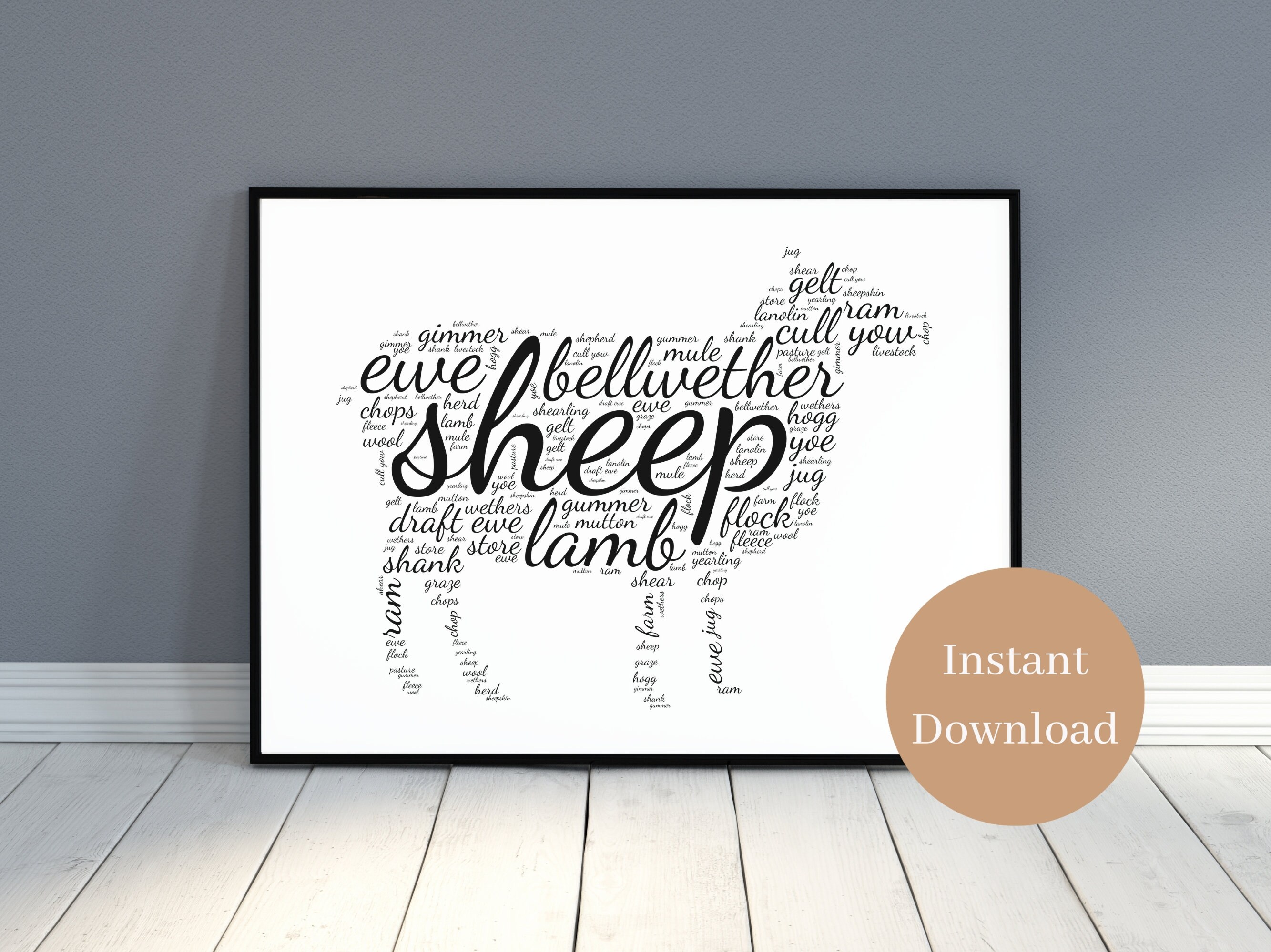 Sheep Word Shapes Fun Country Lamb Term Wall Art Cute Homestead Digital ...