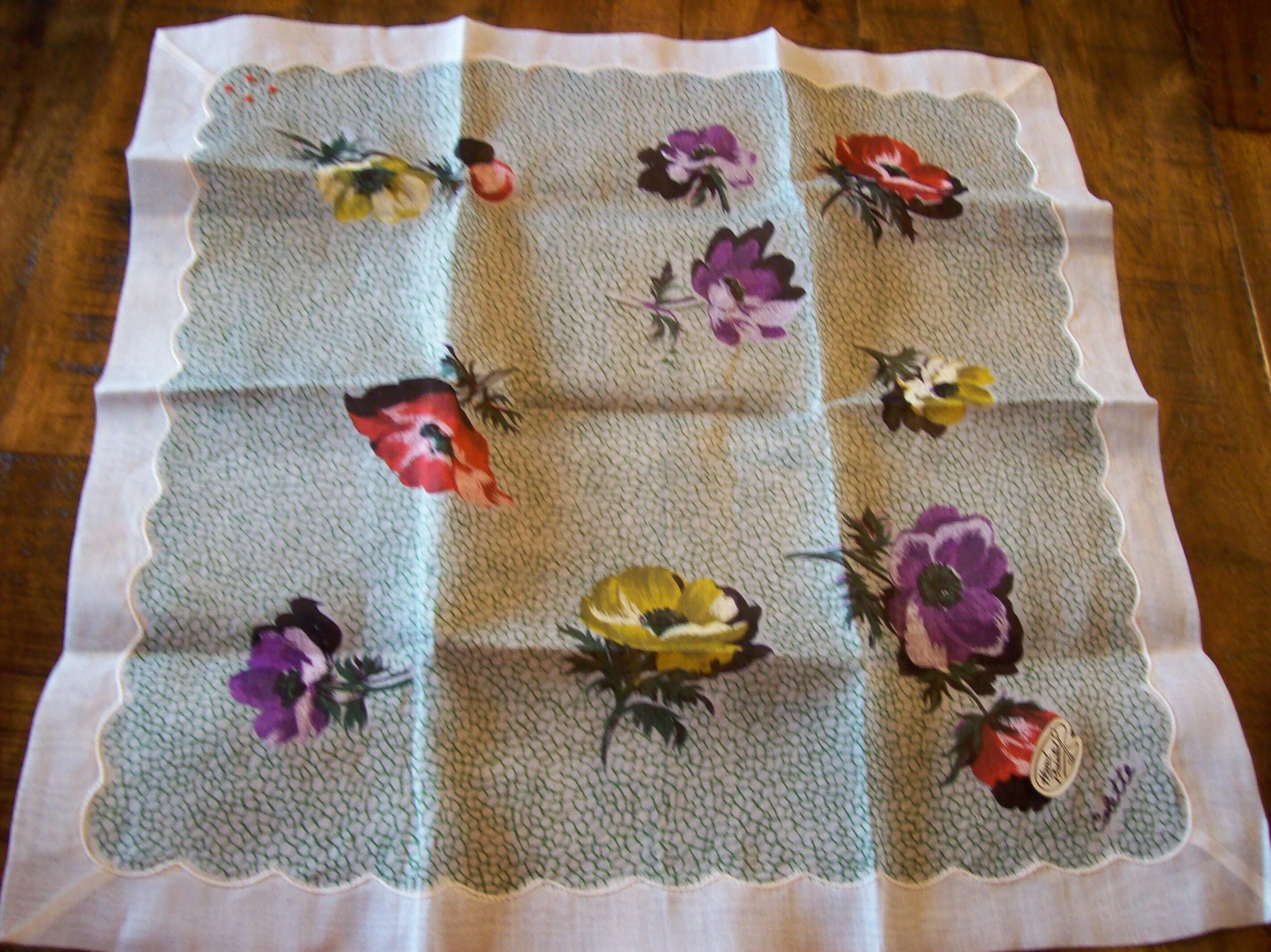Vintage Colette Hand Painted Handkerchief Never Used Signed 1950s With ...